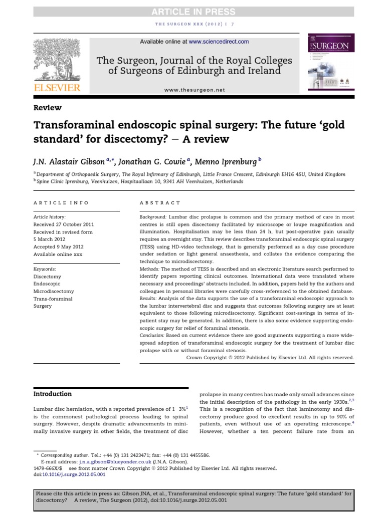 Gibson Et Al-2012-Transforaminal Endoscopic Spinal Surgery | PDF ...
