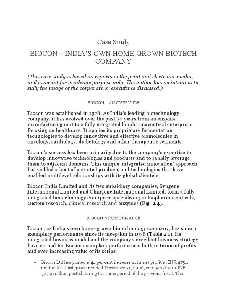 Case Study Biocon | PDF | Clinical Trial | Pharmaceutical Industry