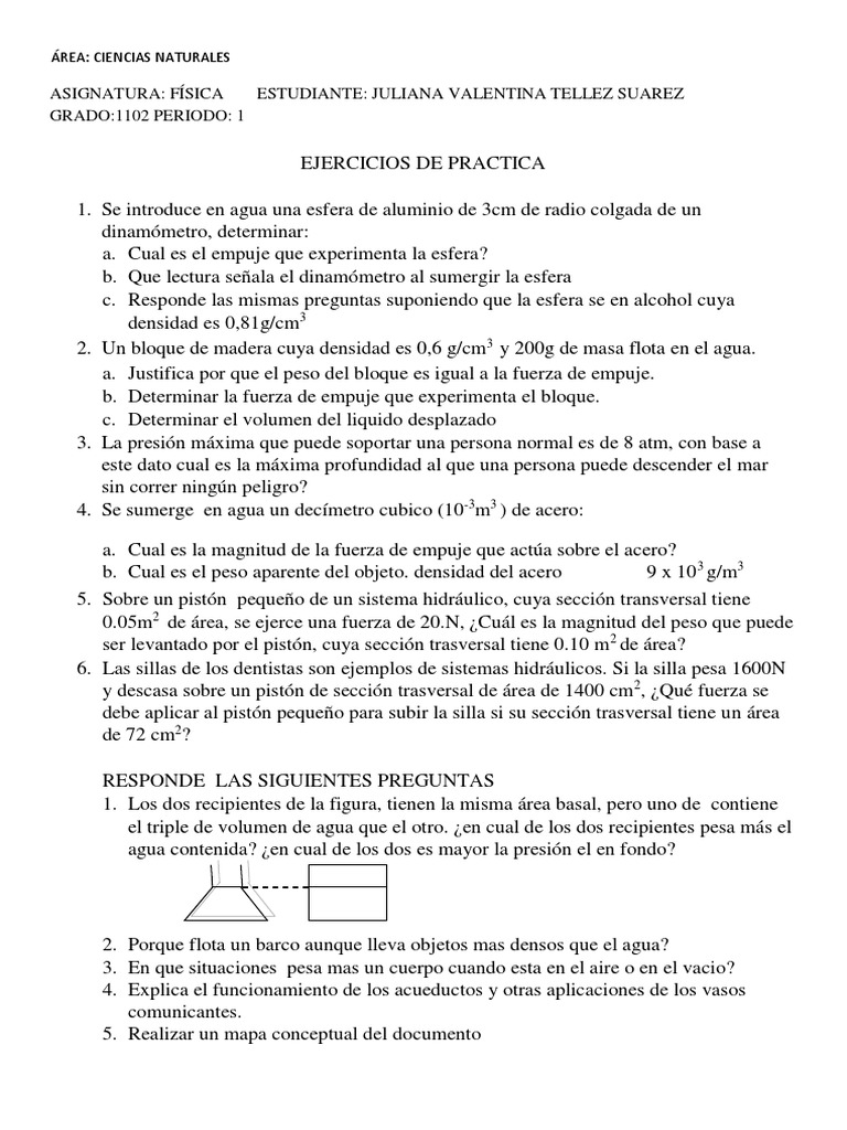 Taller Presion Hidrostatica Solucion Pdf