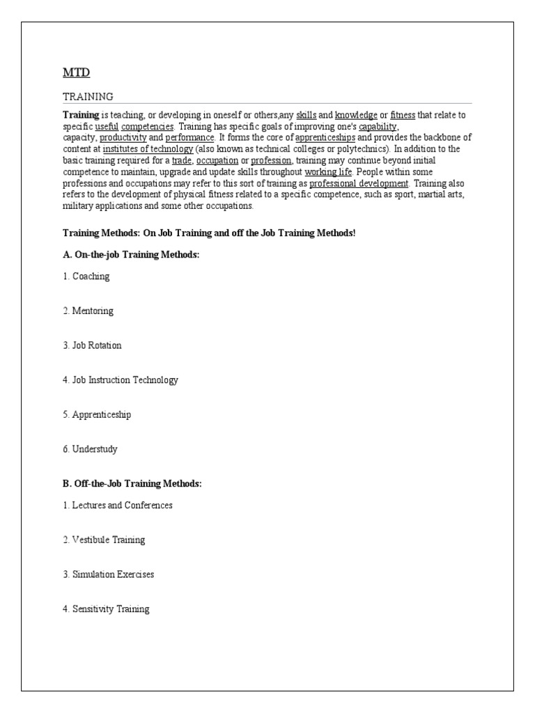 Training: Training Is Teaching, or Developing in Oneself or Others, Any ...