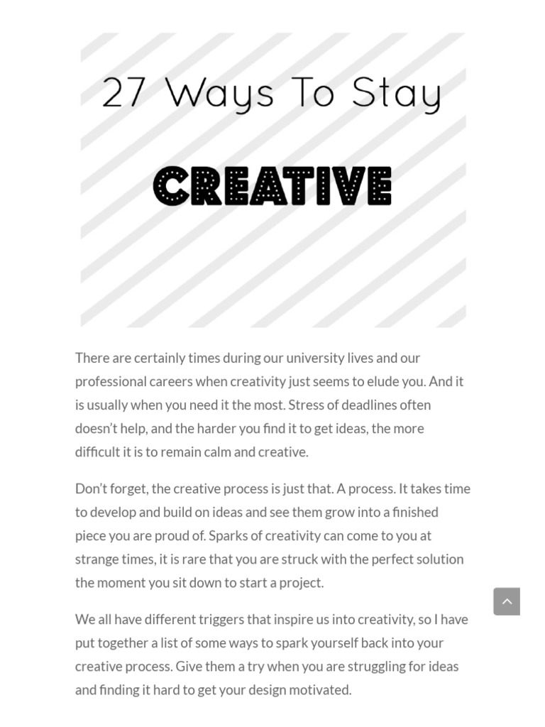 27 Ways To Stay Creative PDF | Download Free PDF | Design | Creativity