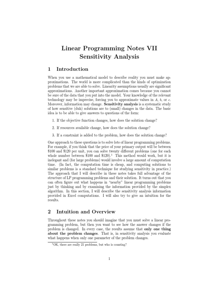 Note On Sensitivity Analysis | PDF | Mathematical Optimization | Linear Programming