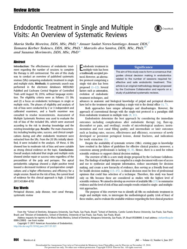 Endodontic Treatment in Single and Multiple Visits - An Overview of ...