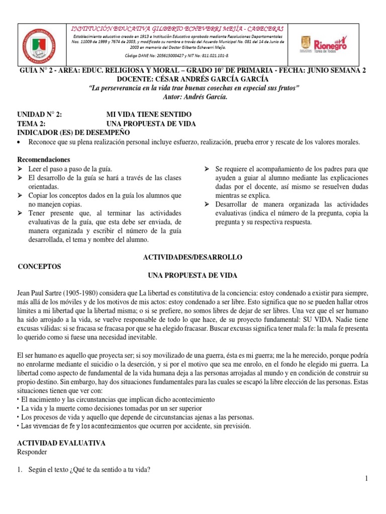 2 Guia Religion Decimo Una Propuesta de Vida | PDF | Libertad | Libre ...