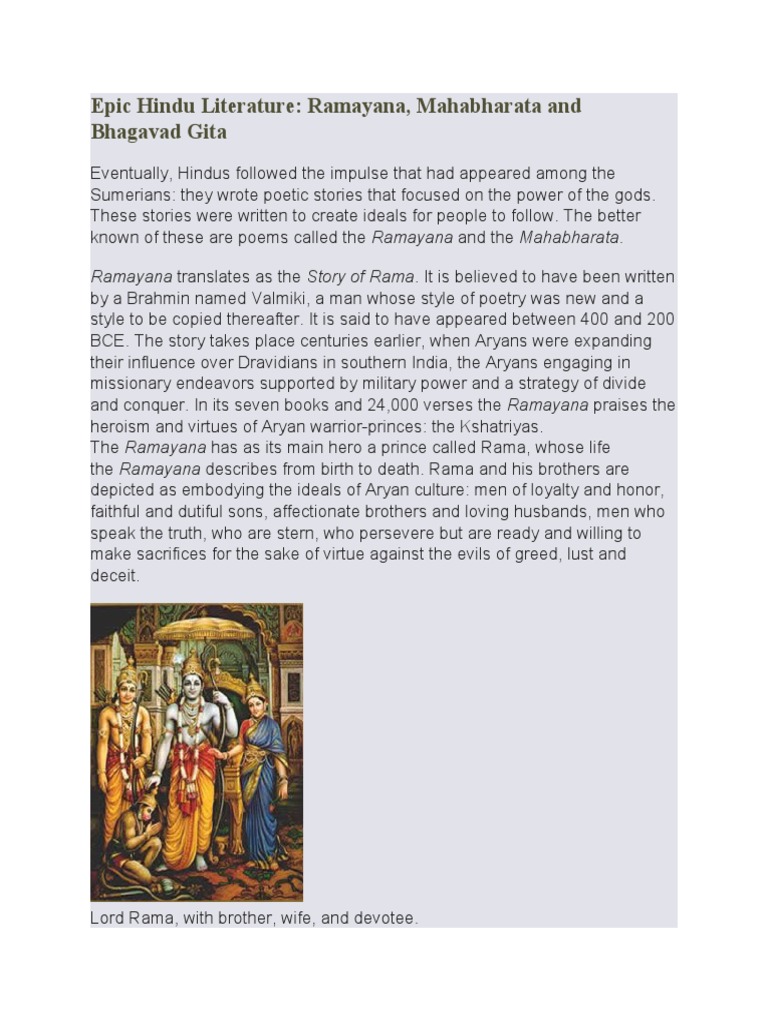 Epic Hindu Literature: Ramayana, Mahabharata and Bhagavad Gita ...