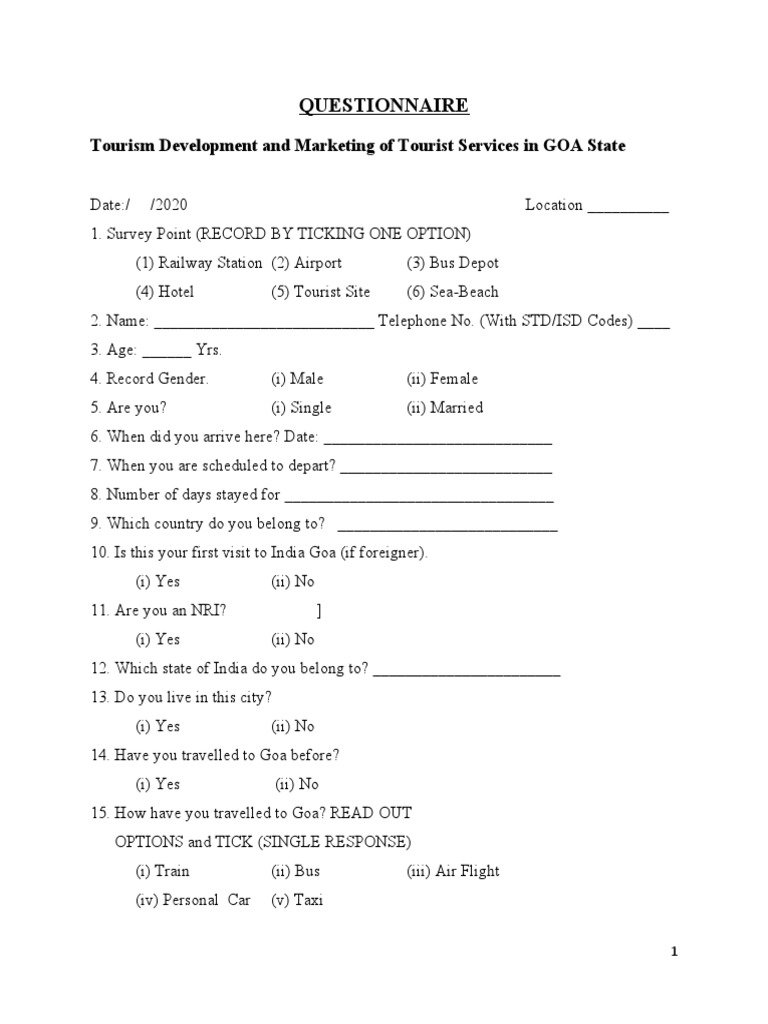 Questionnaire: Tourism Development and Marketing of Tourist Services in ...