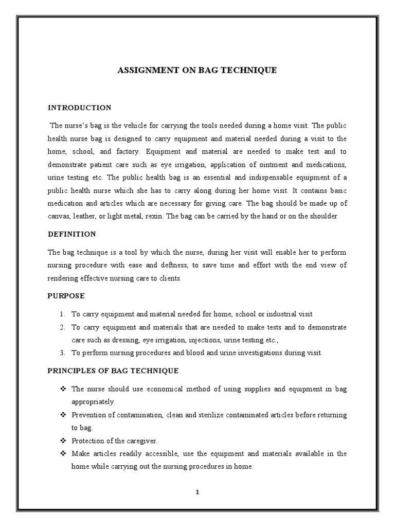 Bag Technique | PDF | Hand Washing | Nursing