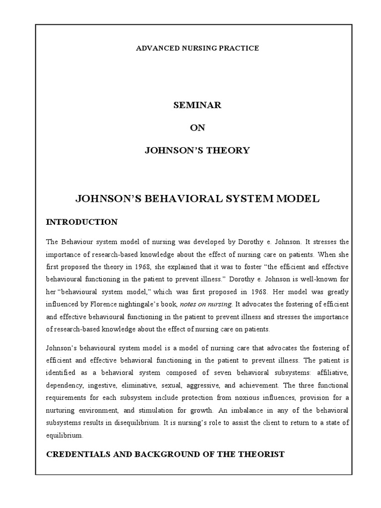 Johnson'S Behavioral System Model | PDF | System | Nursing