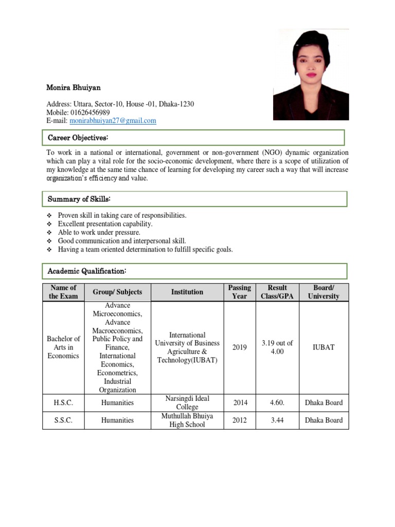 Name of The Exam Group/ Subjects Institution Passing Year Result Class ...