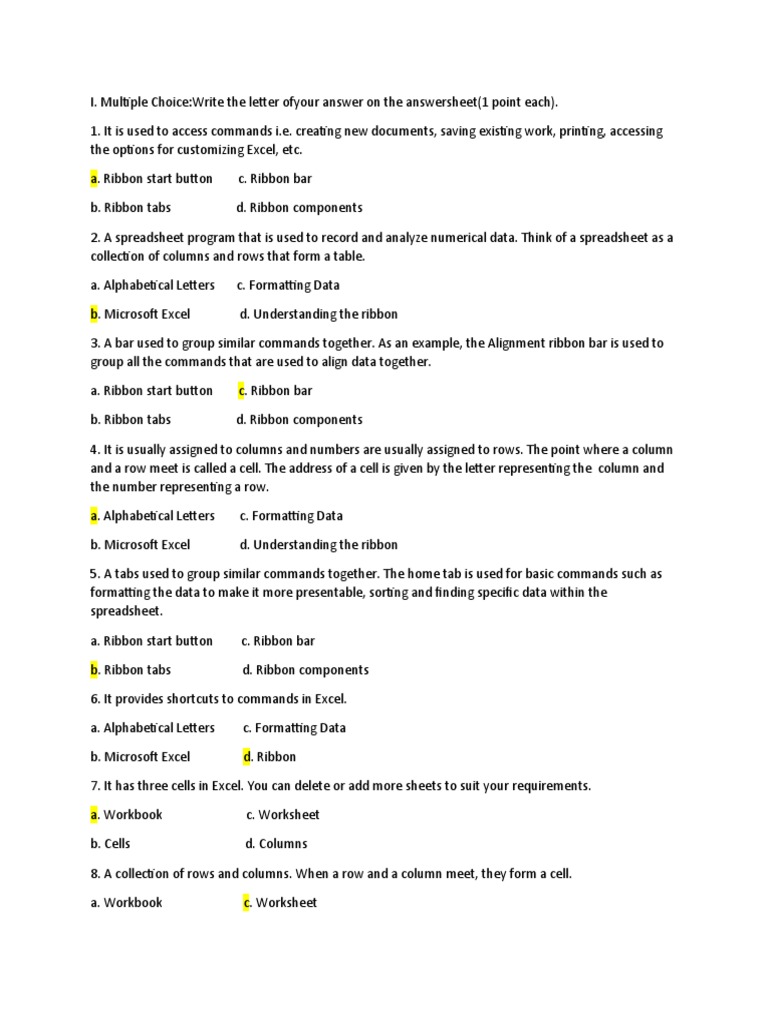 ICT Final Examination | PDF | Microsoft Excel | Spreadsheet