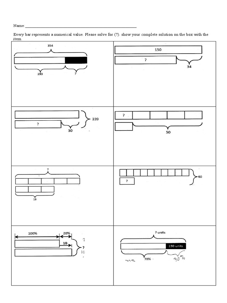Bar Modeling Worksheet | PDF