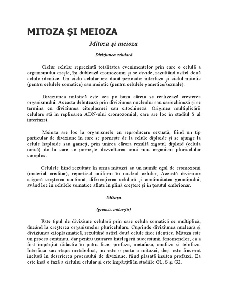 Mitoza Și Meioza | PDF