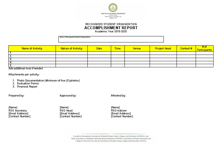 Accomplishment Report: Add Additional Rows If Needed | PDF