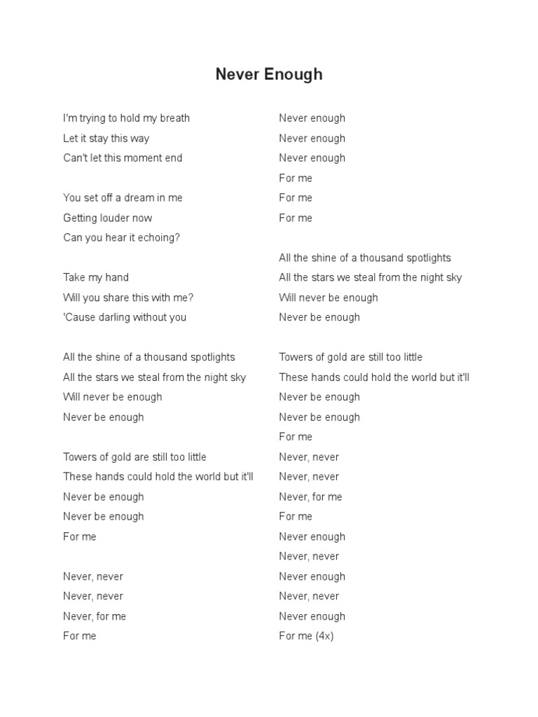 "Never Enough" Lyrics Analysis | PDF