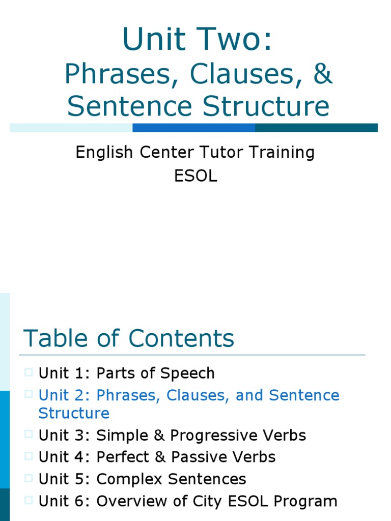 Phrases, Clauses, & Sentence Structure: Unit Two | Download Free PDF ...