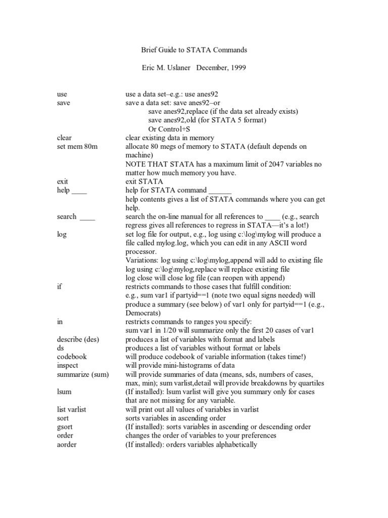 STATA Commands | PDF | Analysis Of Variance | Chi Squared Distribution