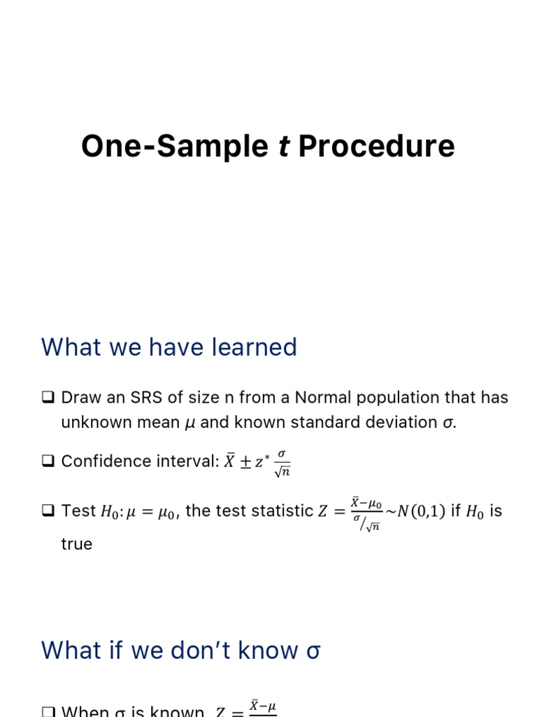 Module3 Part4 One Sample T Procedure | PDF | Confidence Interval ...