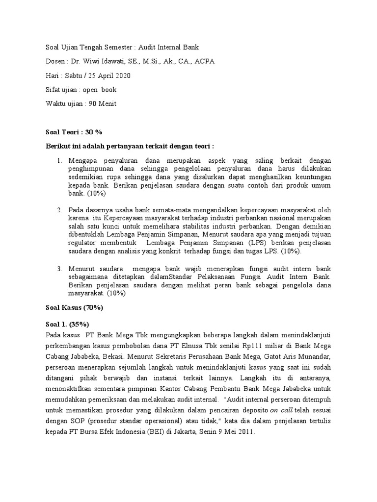 Soal UTS Audit Internal Bank | PDF