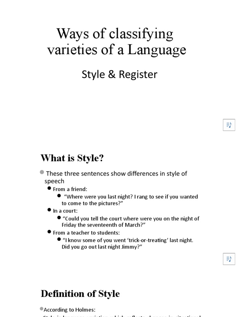 Ways of Classifying Varieties of A Language: Style & Register | PDF ...