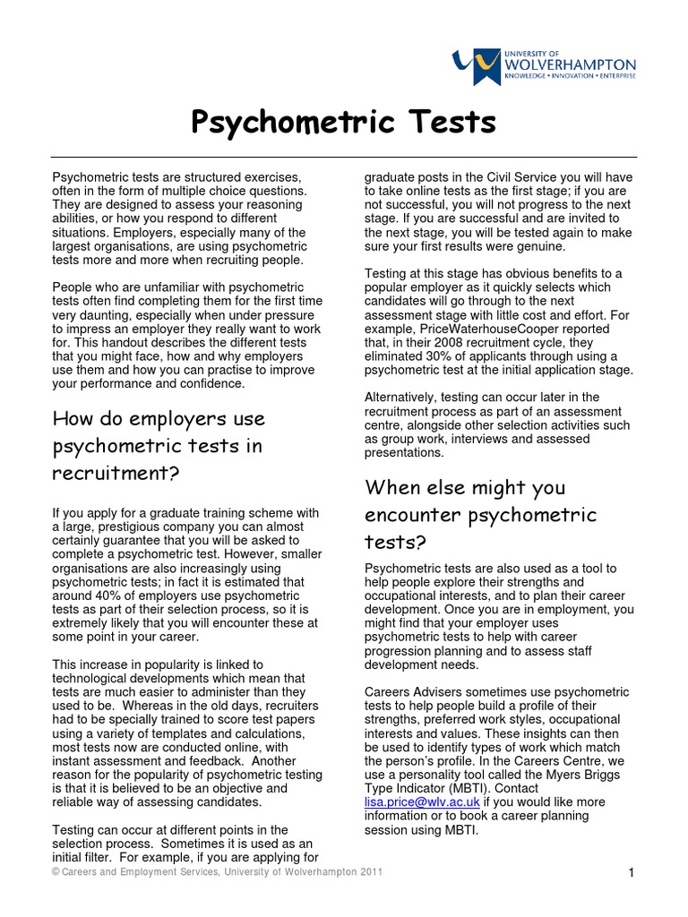 Psychometric Tests | PDF | Recruitment | Test (Assessment)