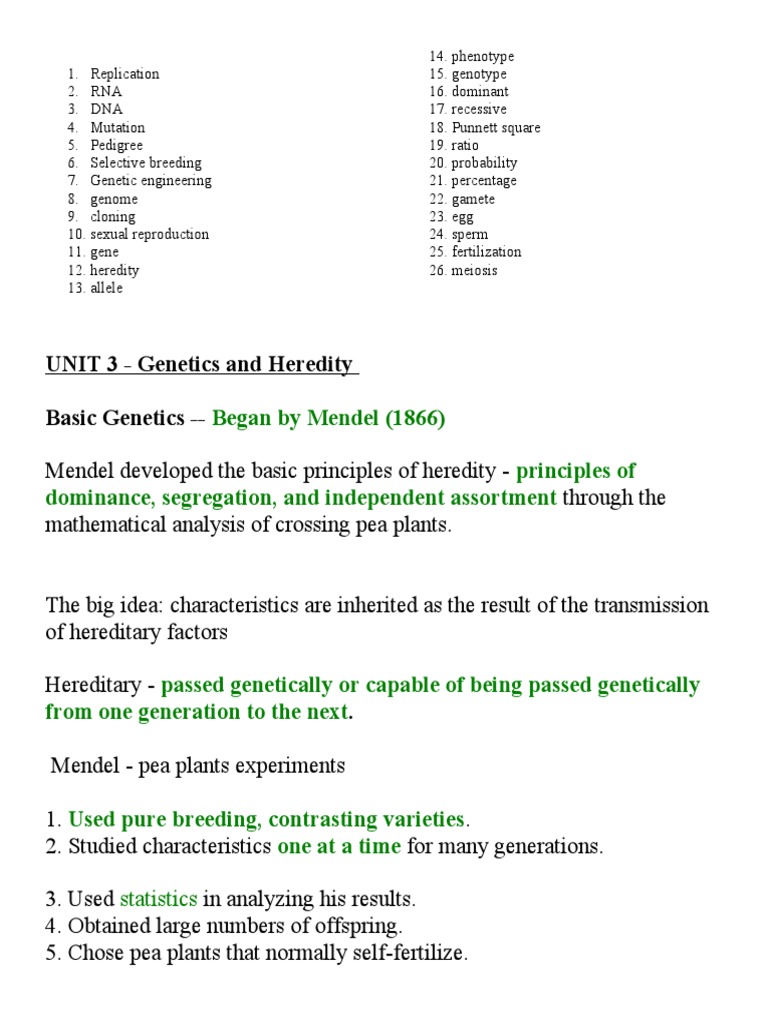 UNIT 3 - Genetics and Heredity Basic Genetics | PDF | Heredity | Genetics