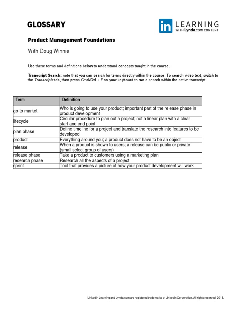 Glossary Product Management Foundations | PDF Glossary Product Management Foundations | PDF