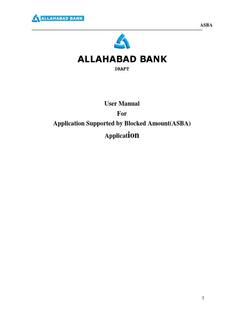 Allahabad Bank: User Manual For Application Supported by Blocked Amount ...