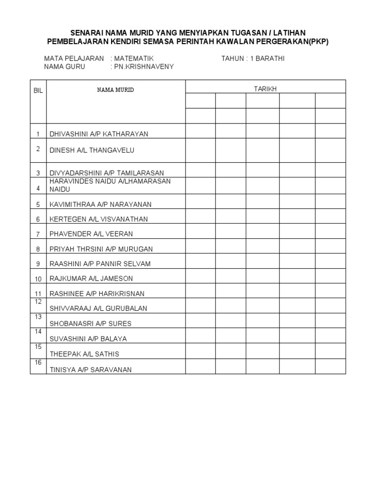Borang Analisa Hantar Tugasan PKP MTS Yr 4 | PDF