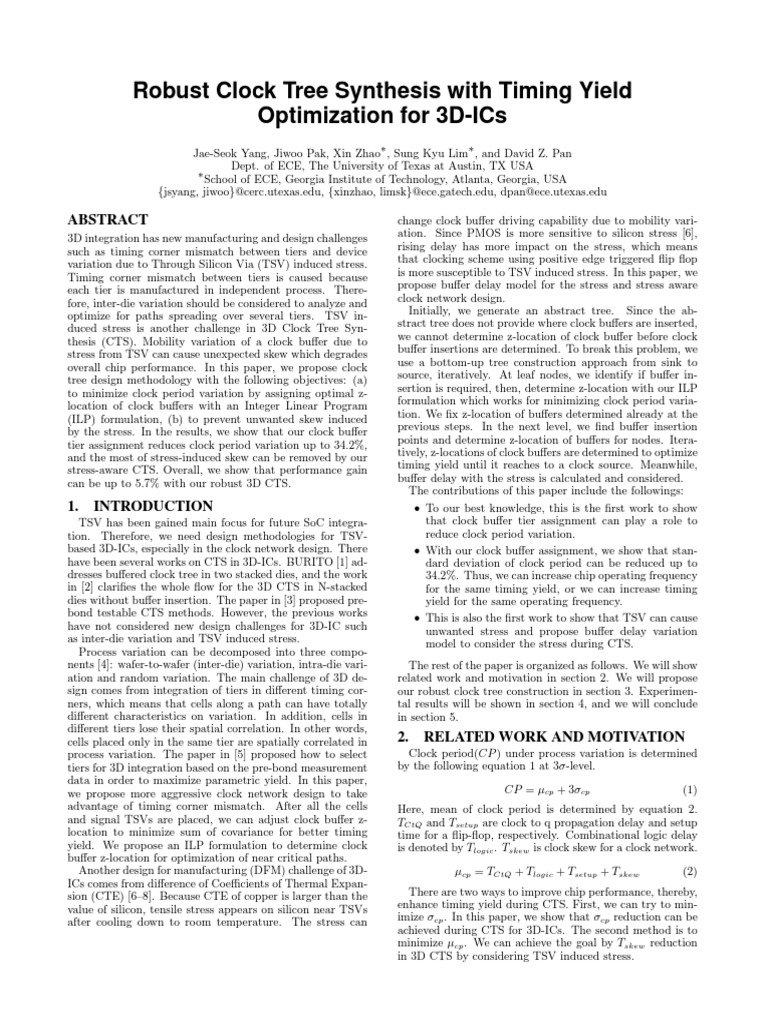 Robust Clock Tree Synthesis With Timing Yield Optimization For 3D-Ics ...