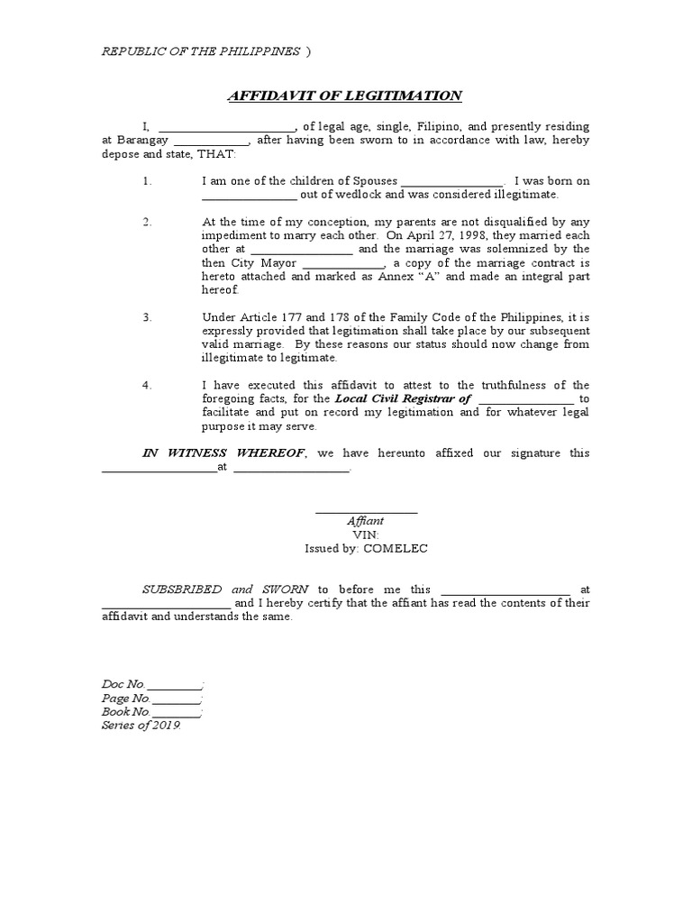 AFFIDAVIT OF LEGITIMATION Legal Age | PDF