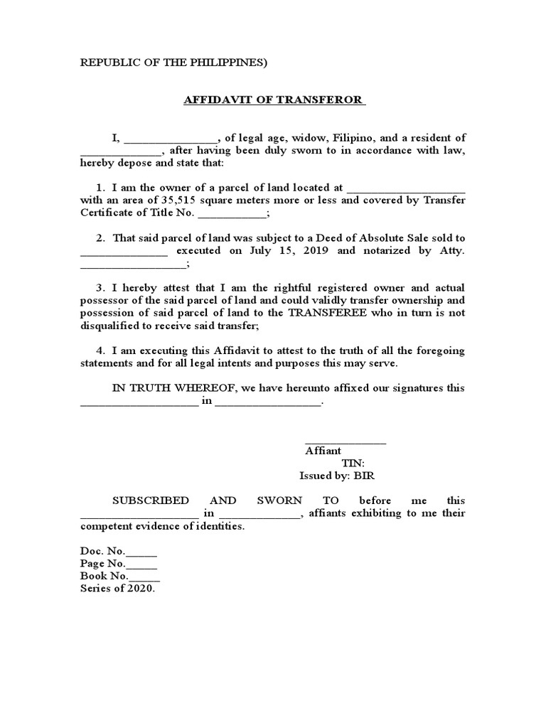 Transfer of Ownership Affidavit | PDF