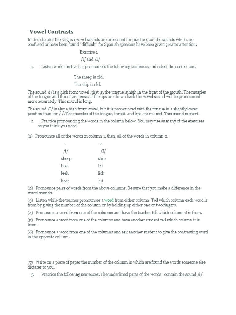 Vowel Contrasts | PDF | Vowel | English Language