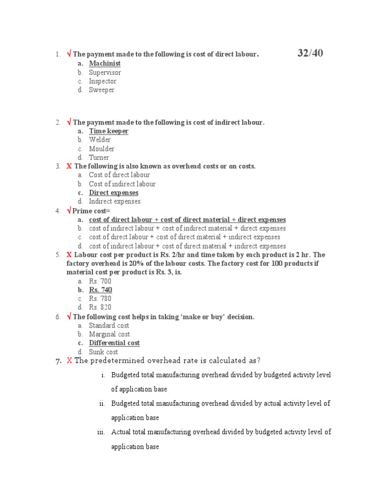 Cost Accounting Multiple Choice Questions on Classification of Costs ...