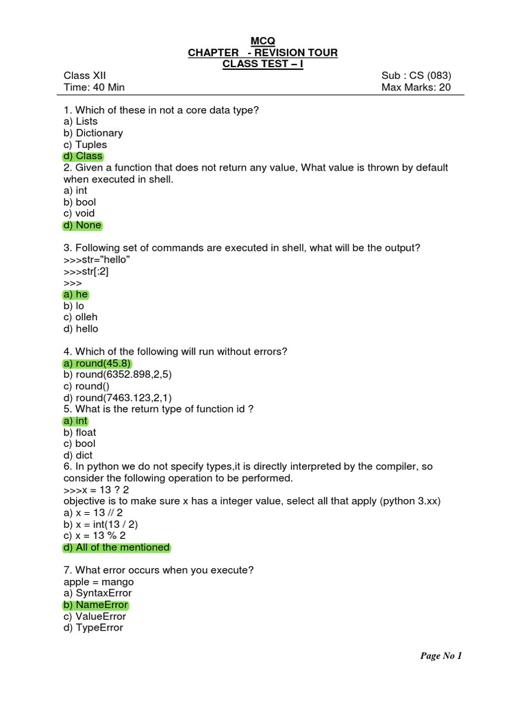Chapterwise MCQ With Solutions Marked | PDF | Parameter (Computer Programming) | Control Flow