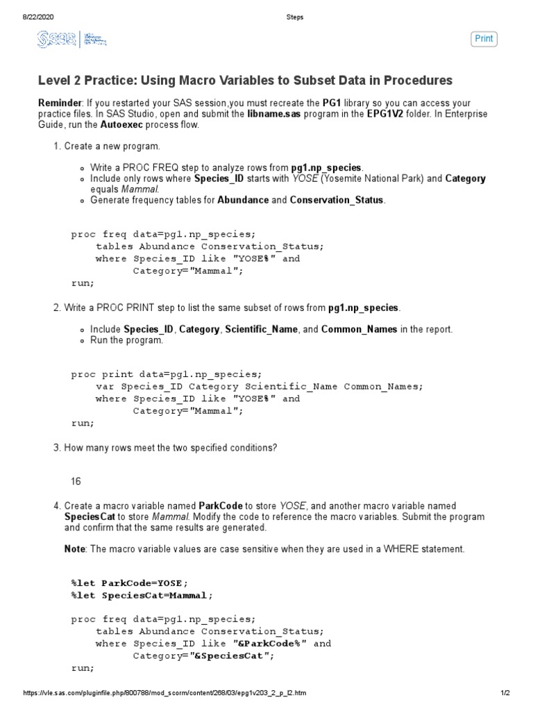Using Macro Variables To Subset Data in Procedures | PDF | Sas (Software) | Macro (Computer Science)