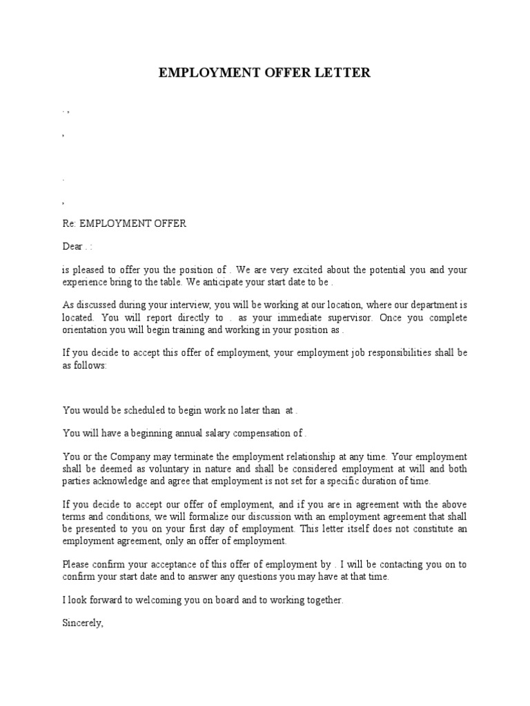 Employment Offer Letter - FREE | PDF