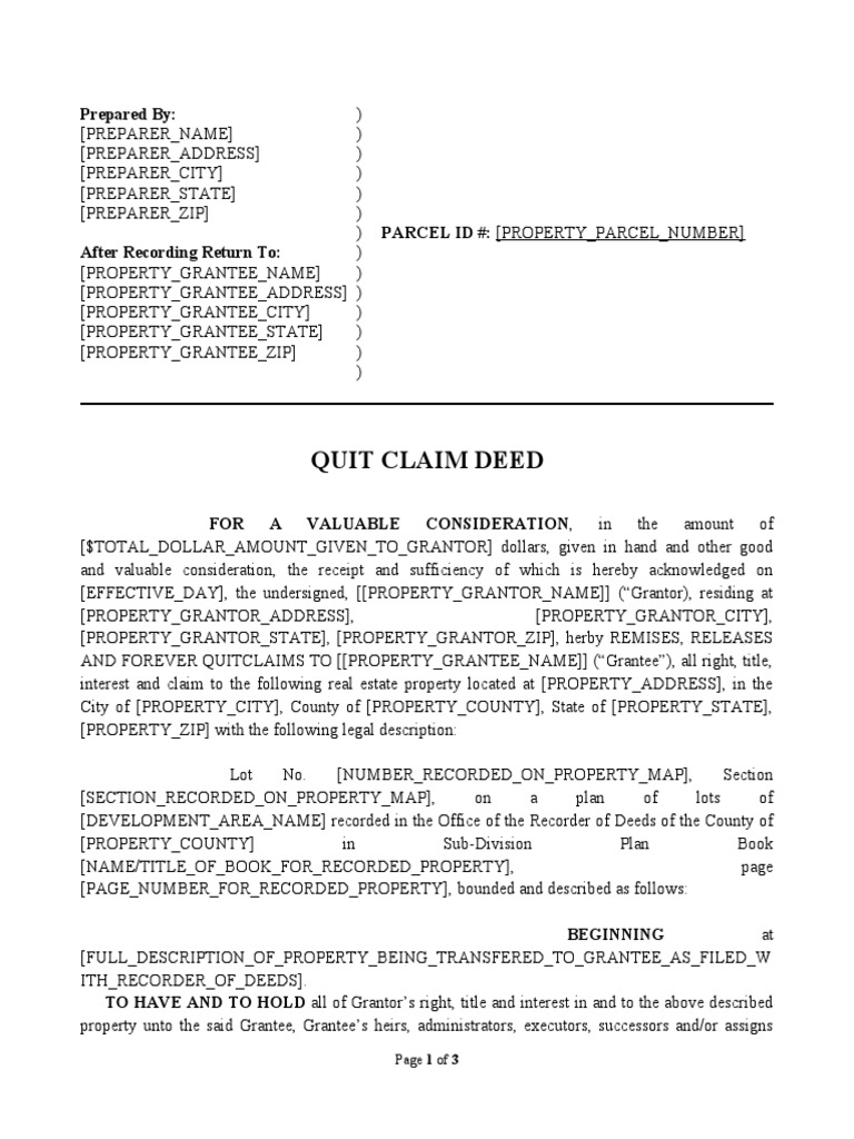 Quit Claim Deed: Prepared by | PDF | Deed | Real Estate Law