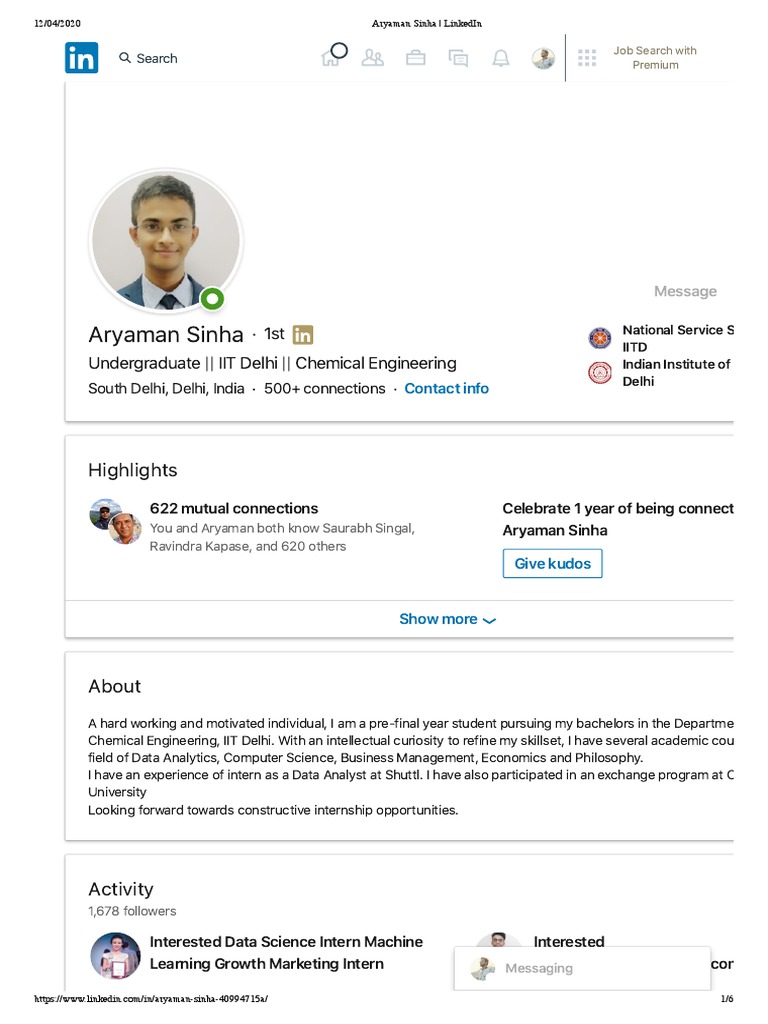 Aryaman Sinha Linkedin Pdf Pdf Linked In Business
