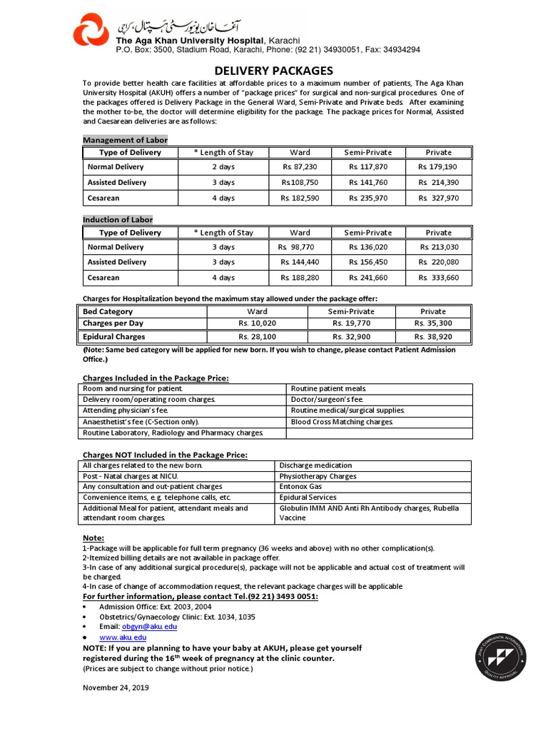 Delivery Packages: Length of Stay Ward Semi-Private Private | PDF ...