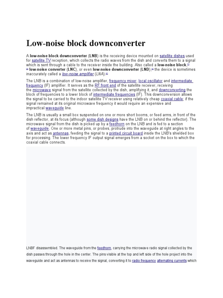 Low-Noise Block Downconverter: Satellite Dishes Satellite TV | PDF ...