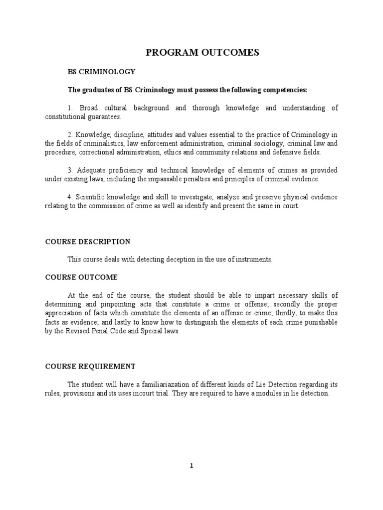 Program Outcomes: Bs Criminology The Graduates of BS Criminology Must ...