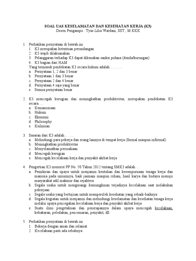 Soal Uas K3 | PDF