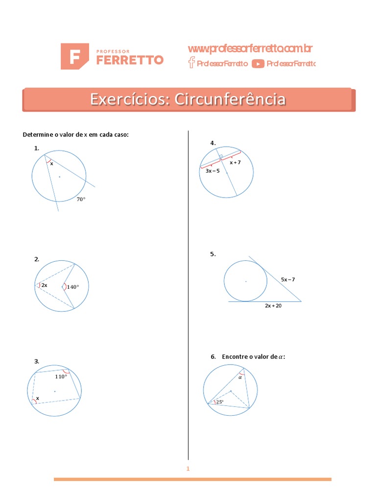 Lista de Exercícios 44 - Circunferência | PDF | Círculo | Formas geométricas