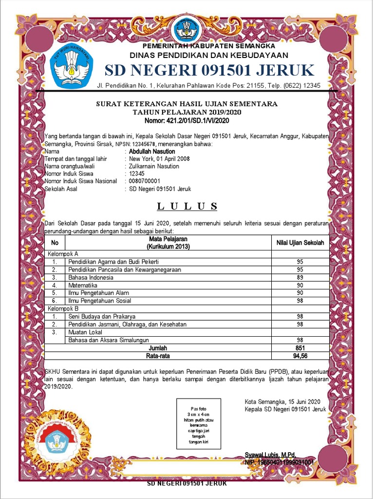 SKHU Sementara SD Negeri 091501 Jeruk | PDF