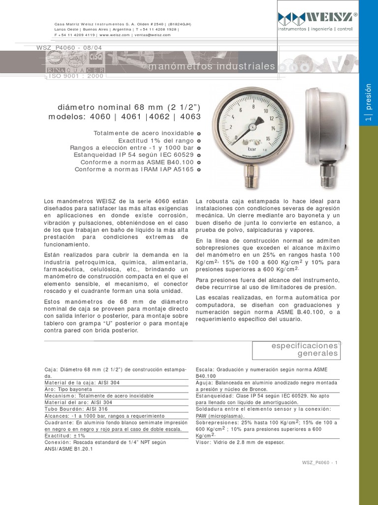Manometro Industrial (4060) PDF | PDF | Química | Materiales