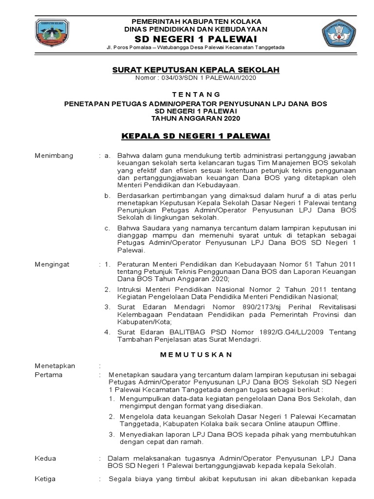 SK - Operator Keuangan Dana Bos | PDF