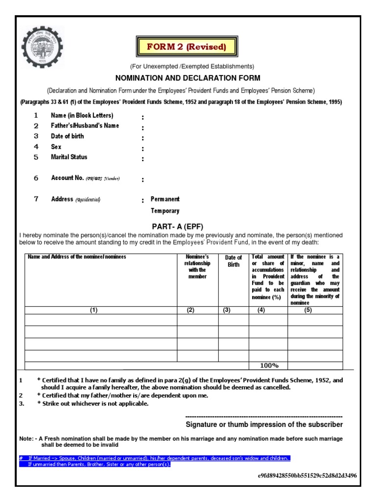 FORM 2 (Revised) : Nomination and Declaration Form | PDF | Family ...