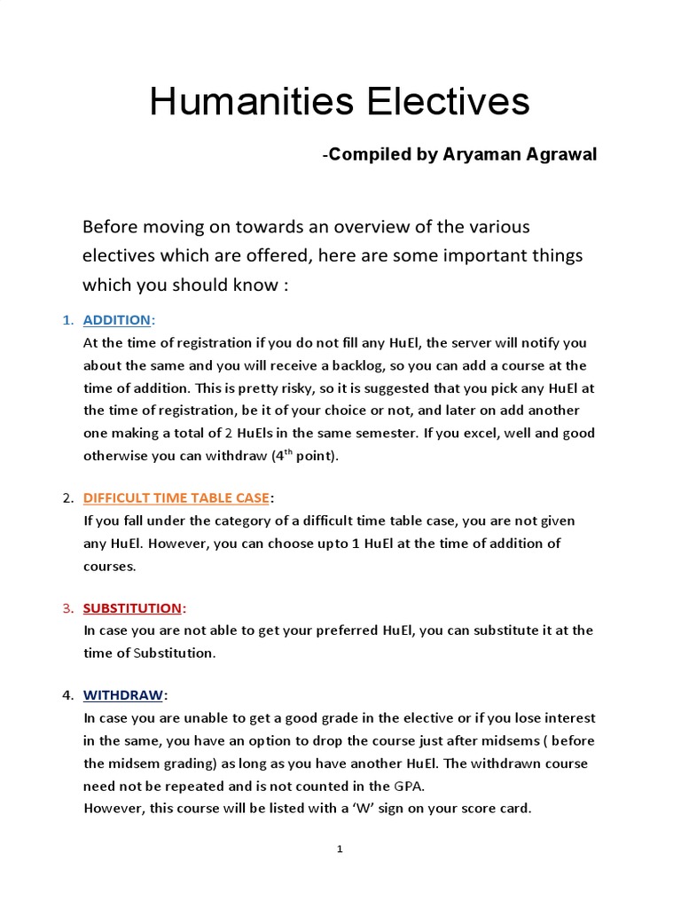 Navigating Humanities Electives: A Guide to Course Options ...