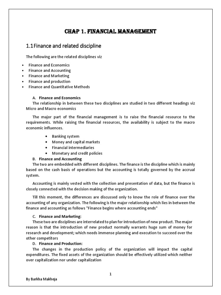 Chap 1. Financial Management 1.1 Finance and Related Discipline | PDF ...