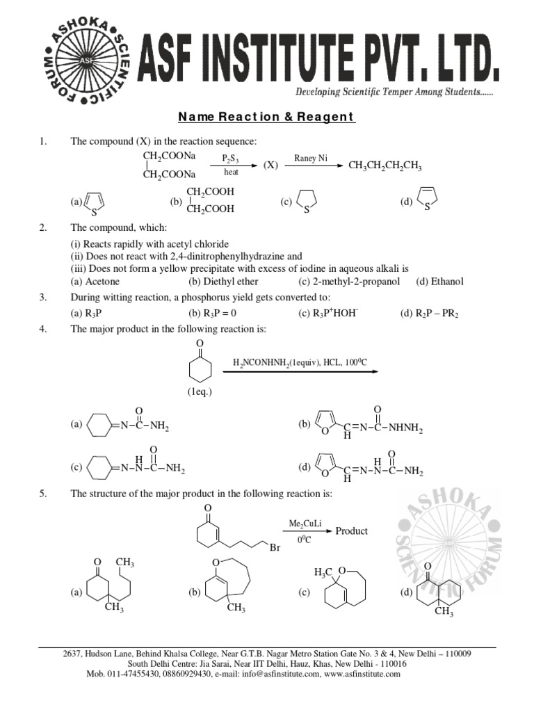 Name Reaction Reagent Assignment PDF | PDF | Organic Chemistry | Chemistry